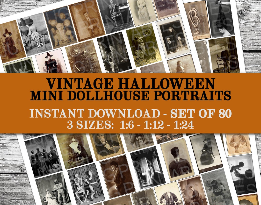 80 Mini Digital Print Halloween Portraits, Creepy Vintage Dollhouse ...