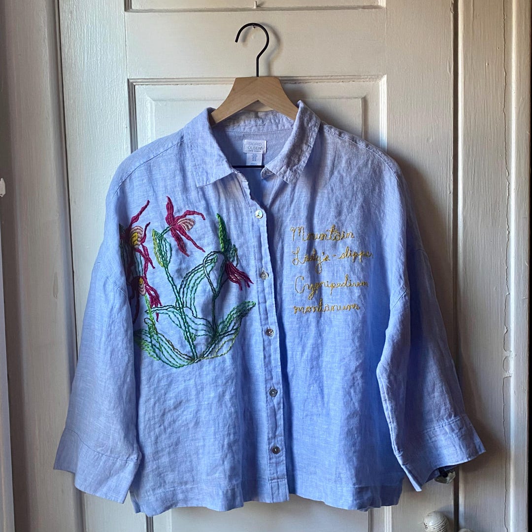 Hand Embroidered Upcycled Linen Shirt - Etsy