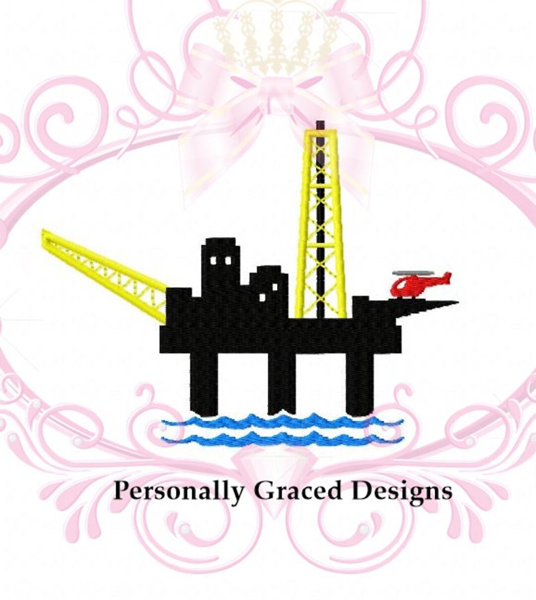 Instant Download Offshore Oil Rig Platform Machine Embroidery Design, 4 ...