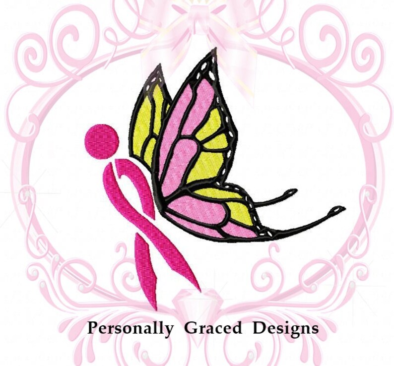 Cancer Ribbon Butterfly V5 Machine Embroidery Design 5 Sizes | Etsy