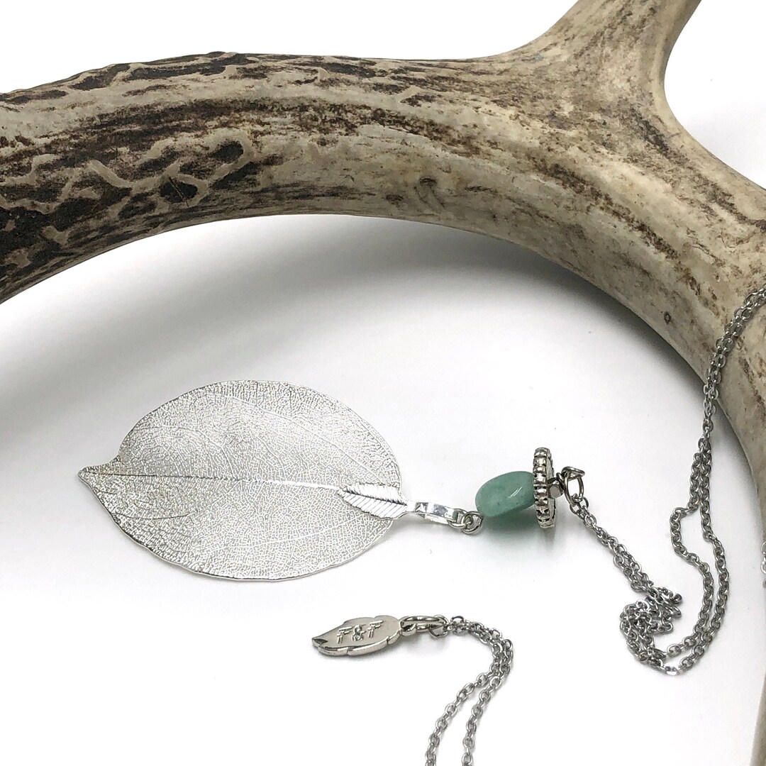 Real Leaf Necklace With Amazonite Electroplated Leaf Long - Etsy