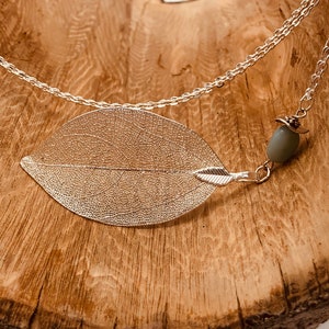Real Leaf Necklace With Amazonite Electroplated Leaf Long - Etsy