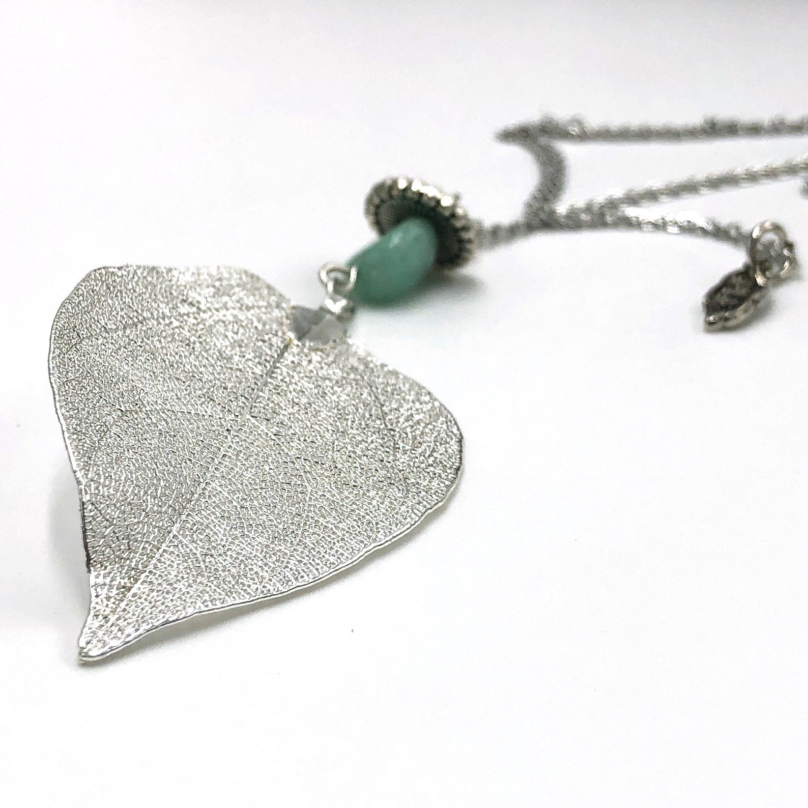 Real Leaf Necklace With Amazonite Electroplated Leaf Long | Etsy
