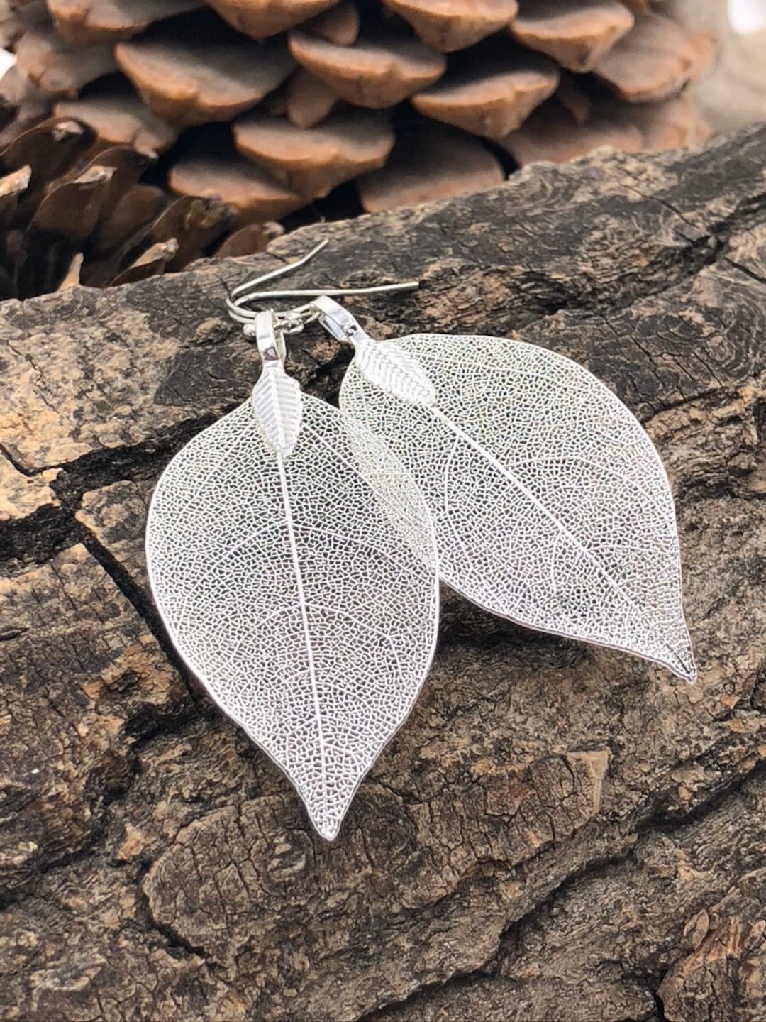 Silver Leaf Earrings, Real Leaf Earrings in Silver, Natural Jewelry ...