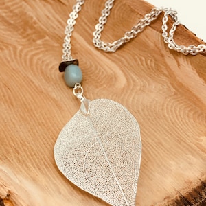 Real Leaf Necklace With Amazonite Electroplated Leaf Long - Etsy