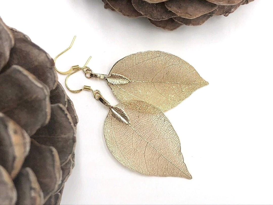 Real Leaf Earrings in Gold, Gold Plated Leaves, Nature Inspired ...