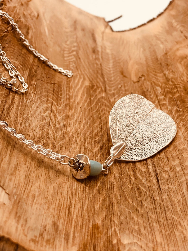 Real Leaf Necklace with Amazonite Electroplated Leaf Long | Etsy