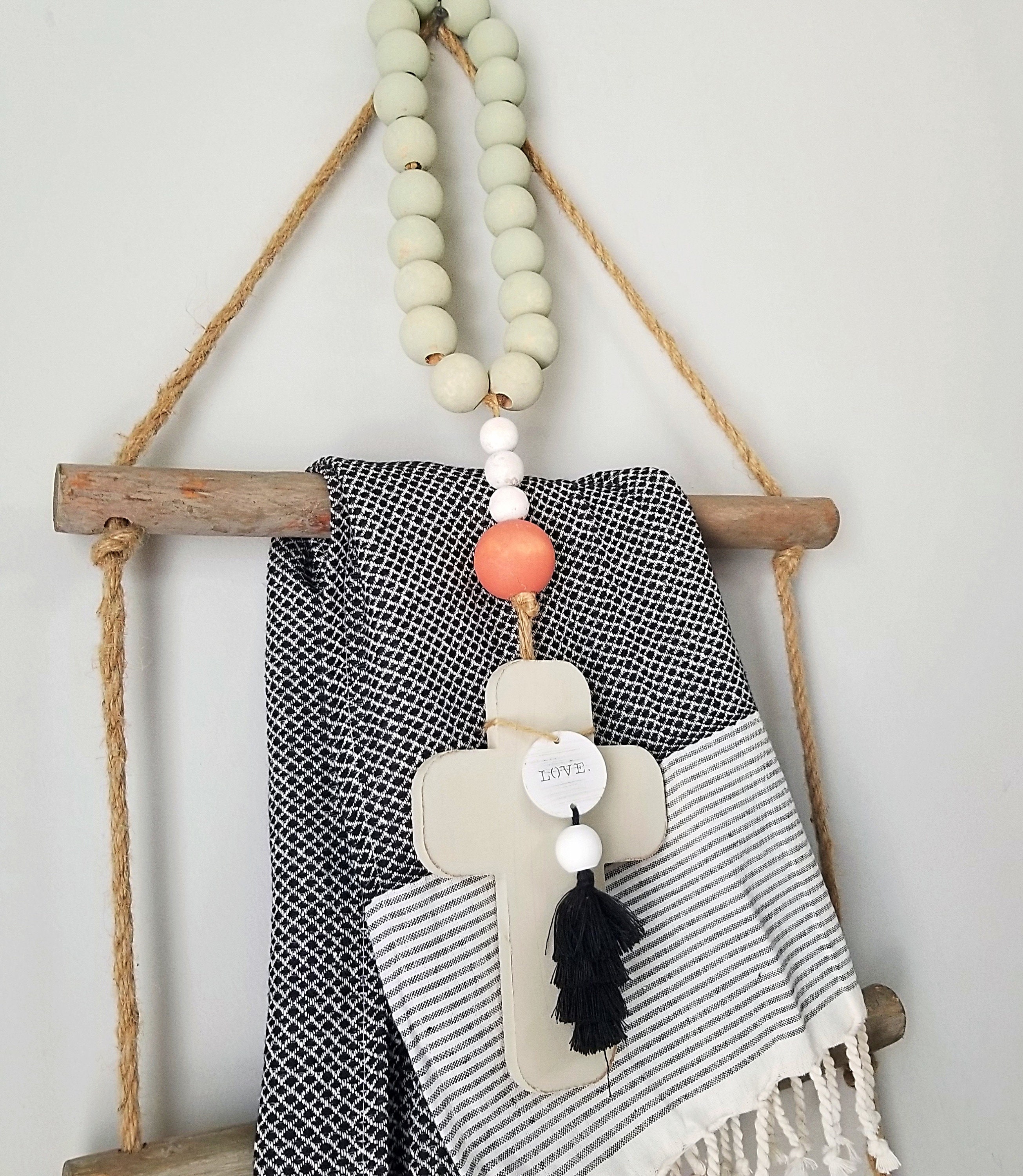 Oversized Wood Bead Garland With Cross/ Farmhouse,rustic Decor ...