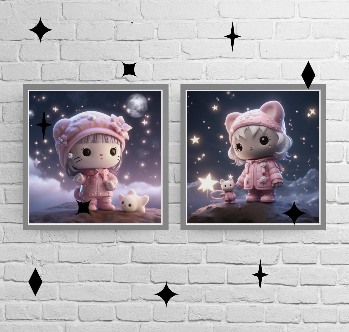 Cute Kawaii Kitty and Friends Wall Art/digital Printable Image/instant ...