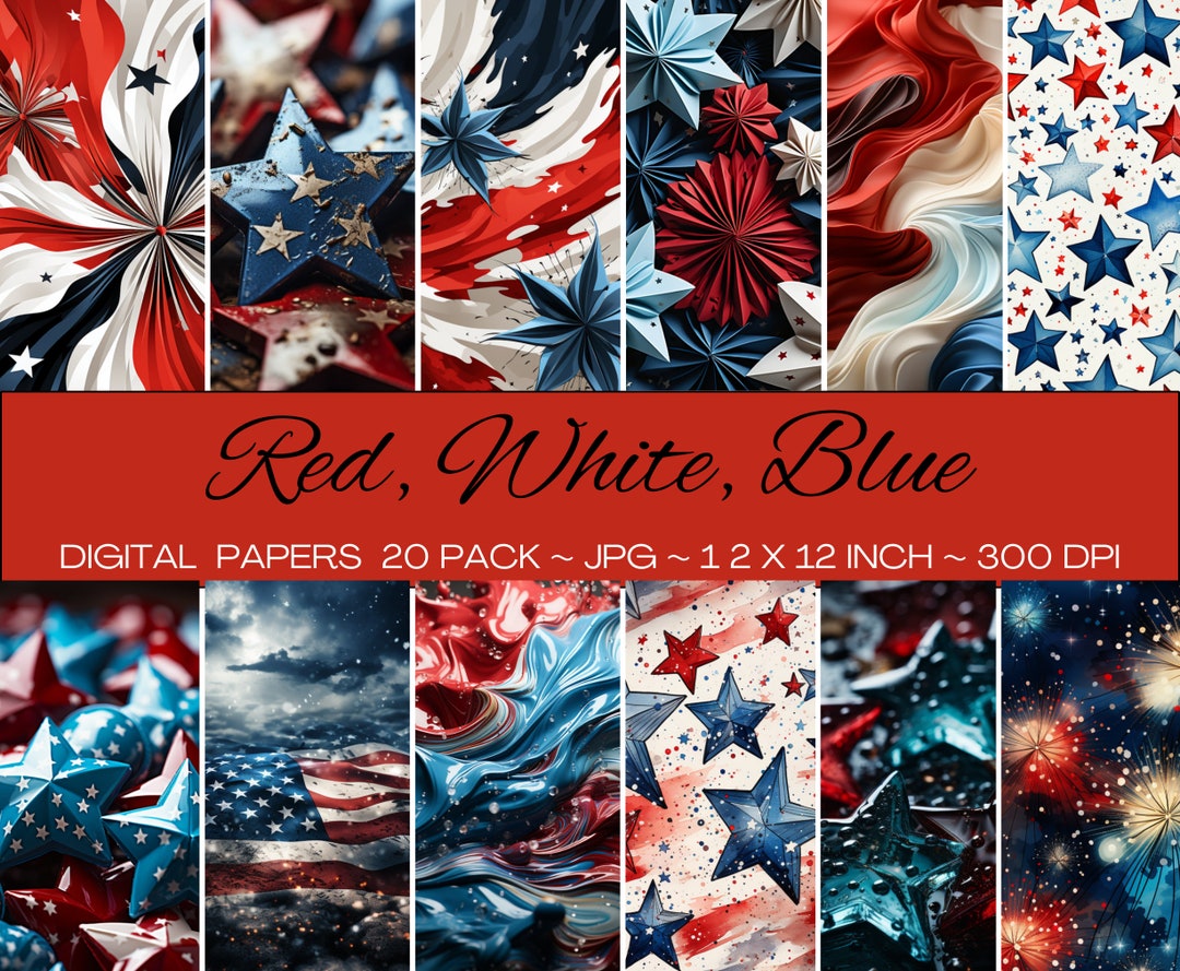 20-pack Red,white,blue Seamless Pattern Digital Paper/patriotic ...