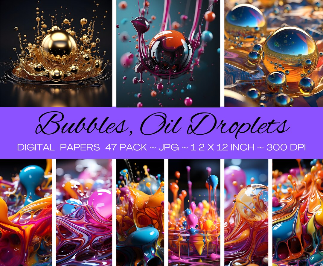 47pack Bubbles,oil,paint Droplets Digital Paper/instant Digital ...