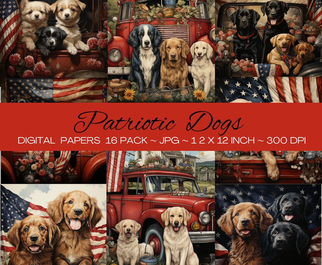 16-pack Patriotic Dogs Clip Arts/digital Paper/red White Blue/digital ...