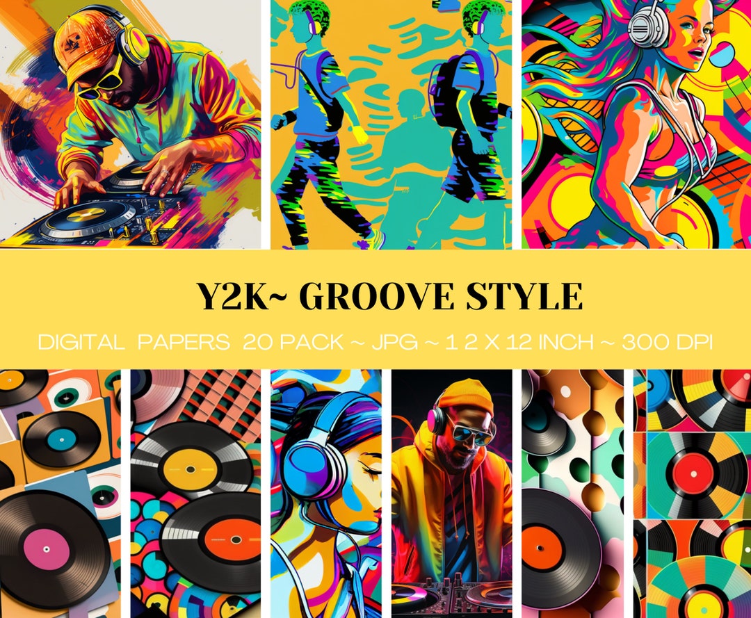 Y2K Vintage Style Digital Paper/vintage Vinyl, DJ Clip Arts/seamless ...
