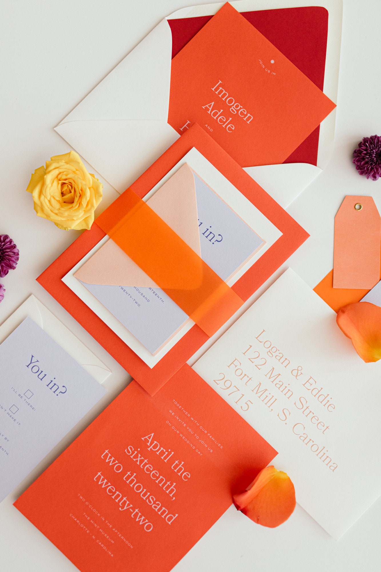 Modern Wedding Invitations Red and Lilac Wedding Invitations - Etsy