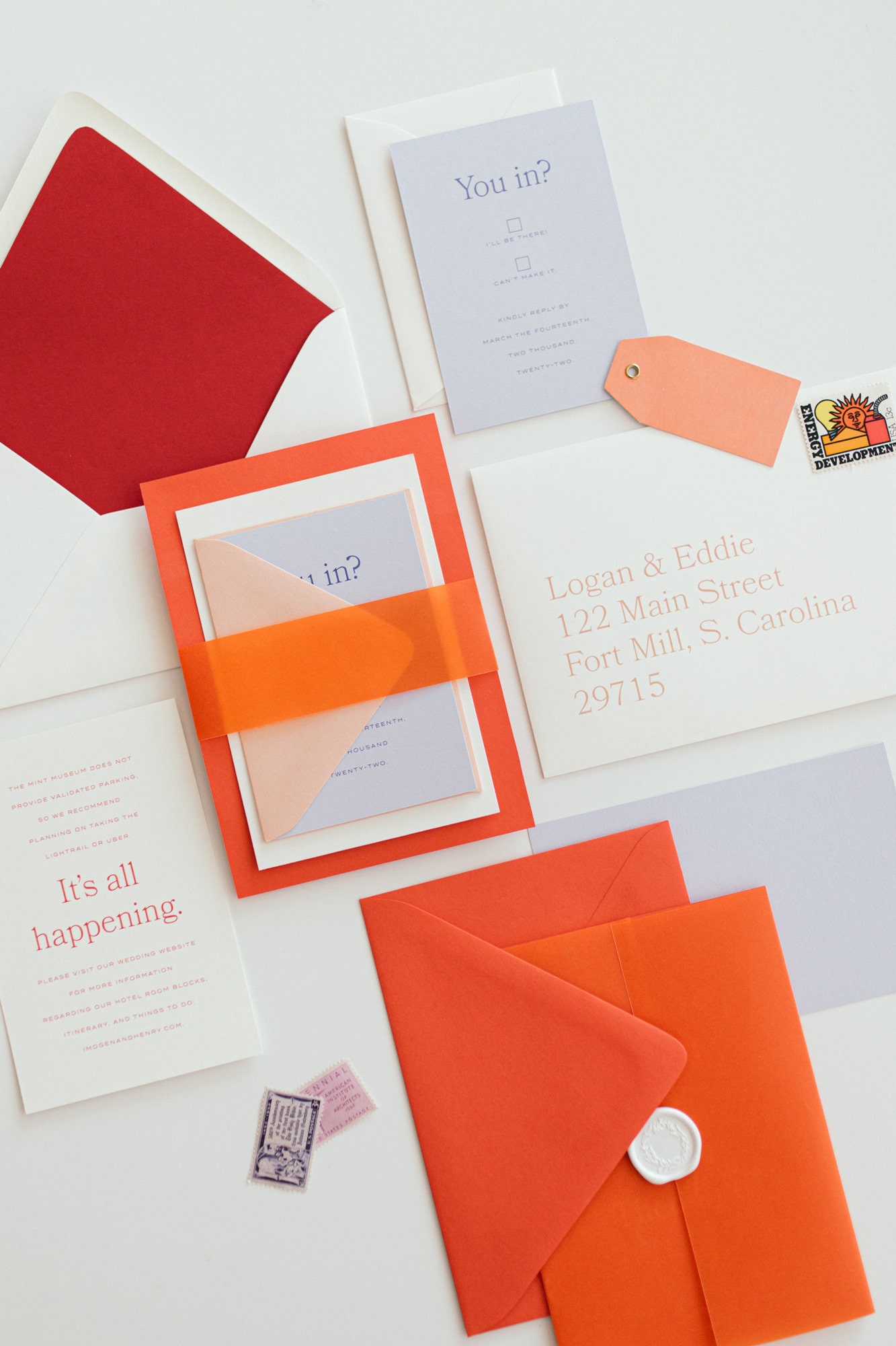 Modern Wedding Invitations Red and Lilac Wedding Invitations - Etsy