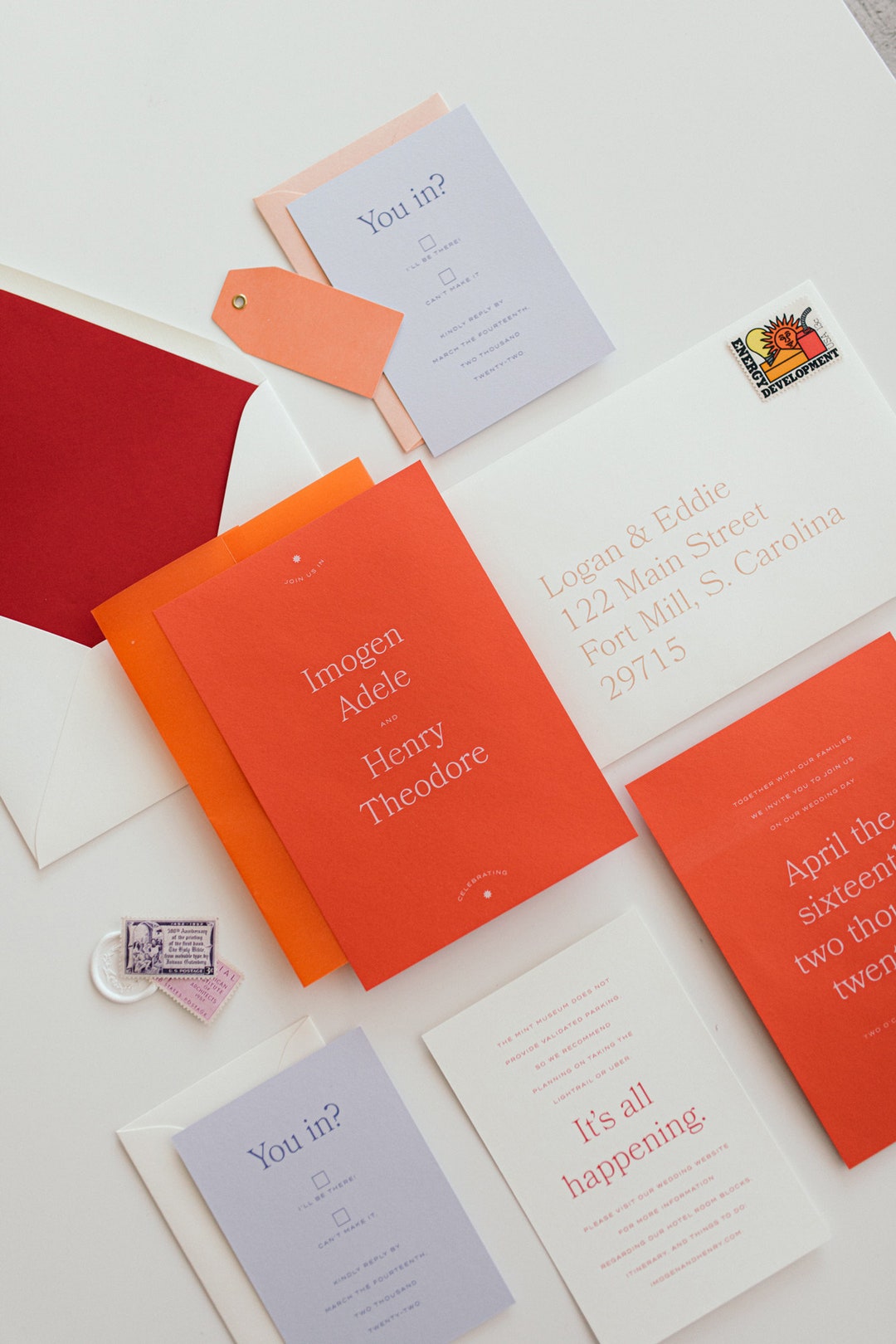 Modern Wedding Invitations, Red and Lilac Wedding Invitations, Red ...