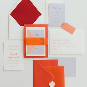 Modern Wedding Invitations, Red and Lilac Wedding Invitations, Red ...