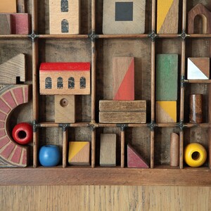 Decorative Artwork of Vintage Treen Wooden Blocks & Shapes in Antique ...