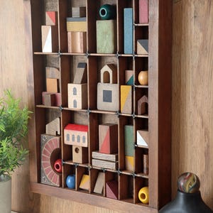 Decorative Artwork of Vintage Treen Wooden Blocks & Shapes in Antique ...