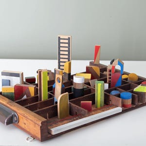 Decorative Artwork of Vintage Treen Wooden Blocks & Shapes in Antique ...