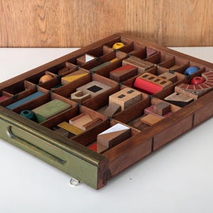 Decorative Artwork of Vintage Treen Wooden Blocks & Shapes in Antique ...