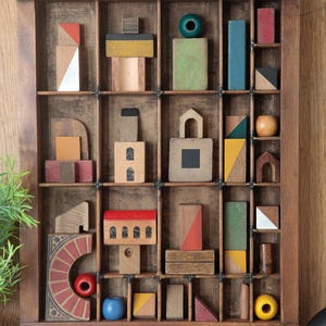 Decorative Artwork of Vintage Treen Wooden Blocks & Shapes in Antique ...