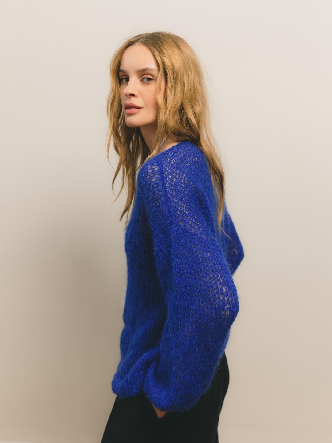 Electric Blue Mohair Summer Sweater, Boho Jumper for Women, Cobalt Blue ...
