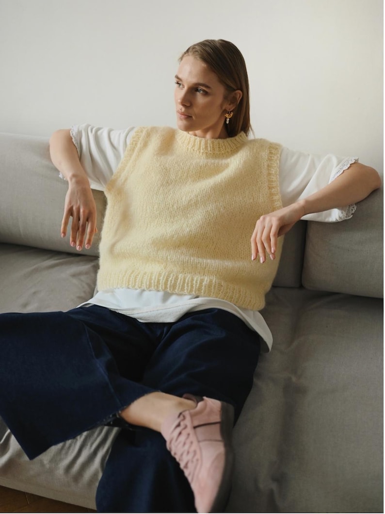 Hand-knitted Mohair Yellow Vest: Women's Cozy Knitwear - Etsy