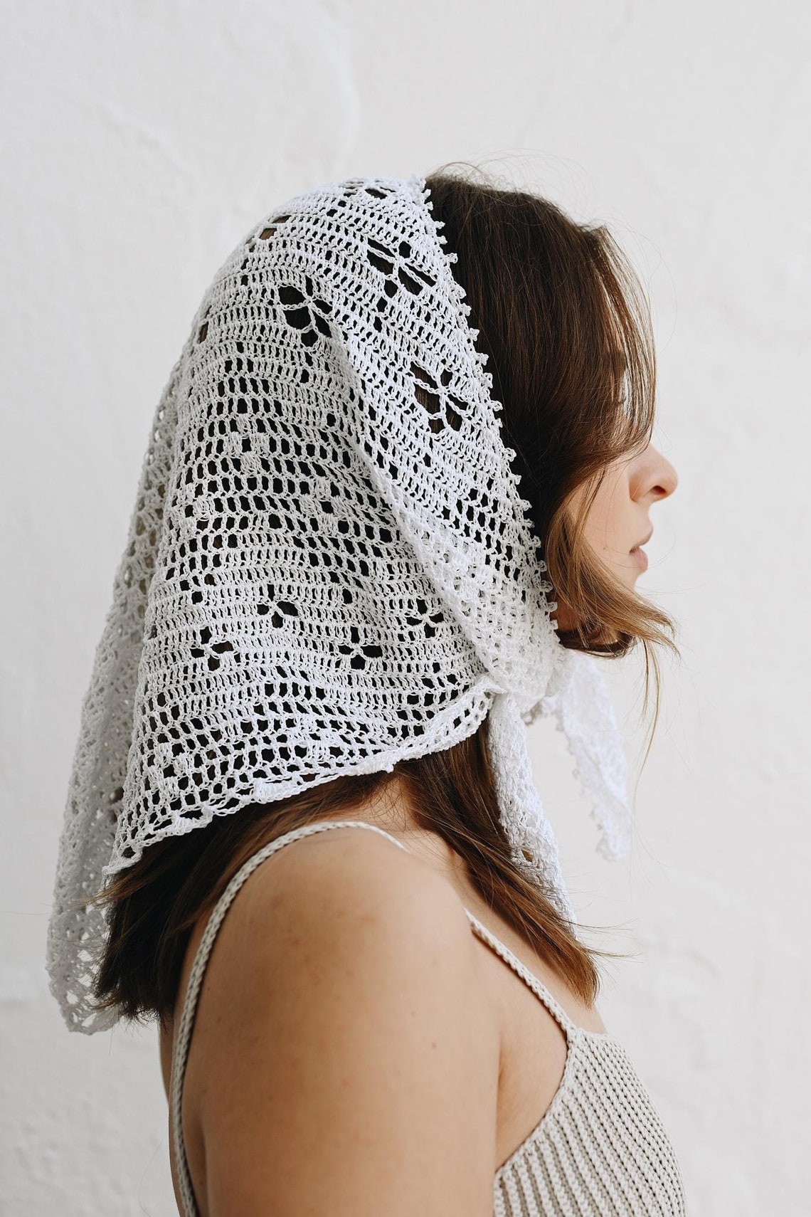 White Easy Cotton Crochet Kerchief, Church Veil for Girls, Handmade ...
