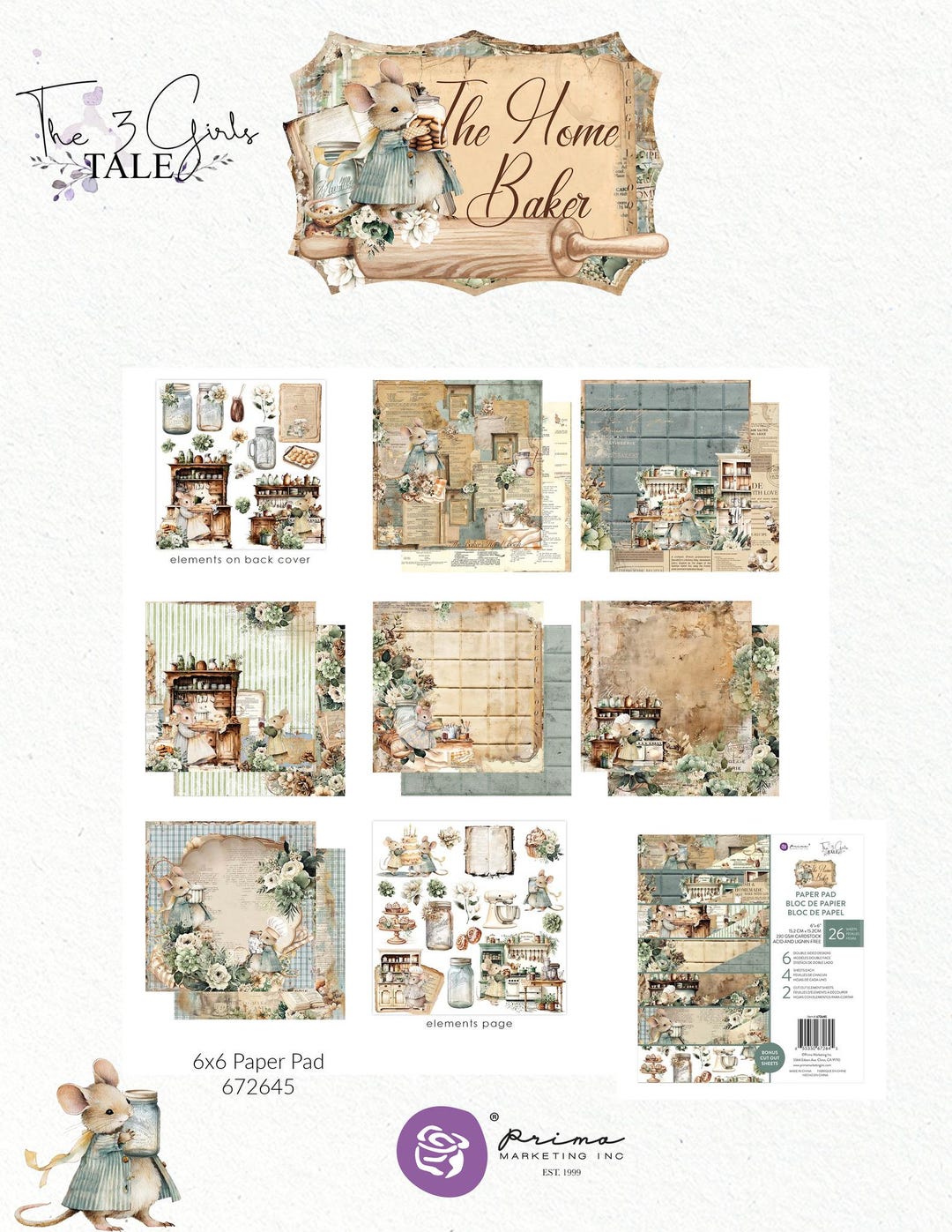 The Home Baker Collection 6×6 Paper Pad – Redesign With Prima - 3 Girls Tale - Prima Marketing ...