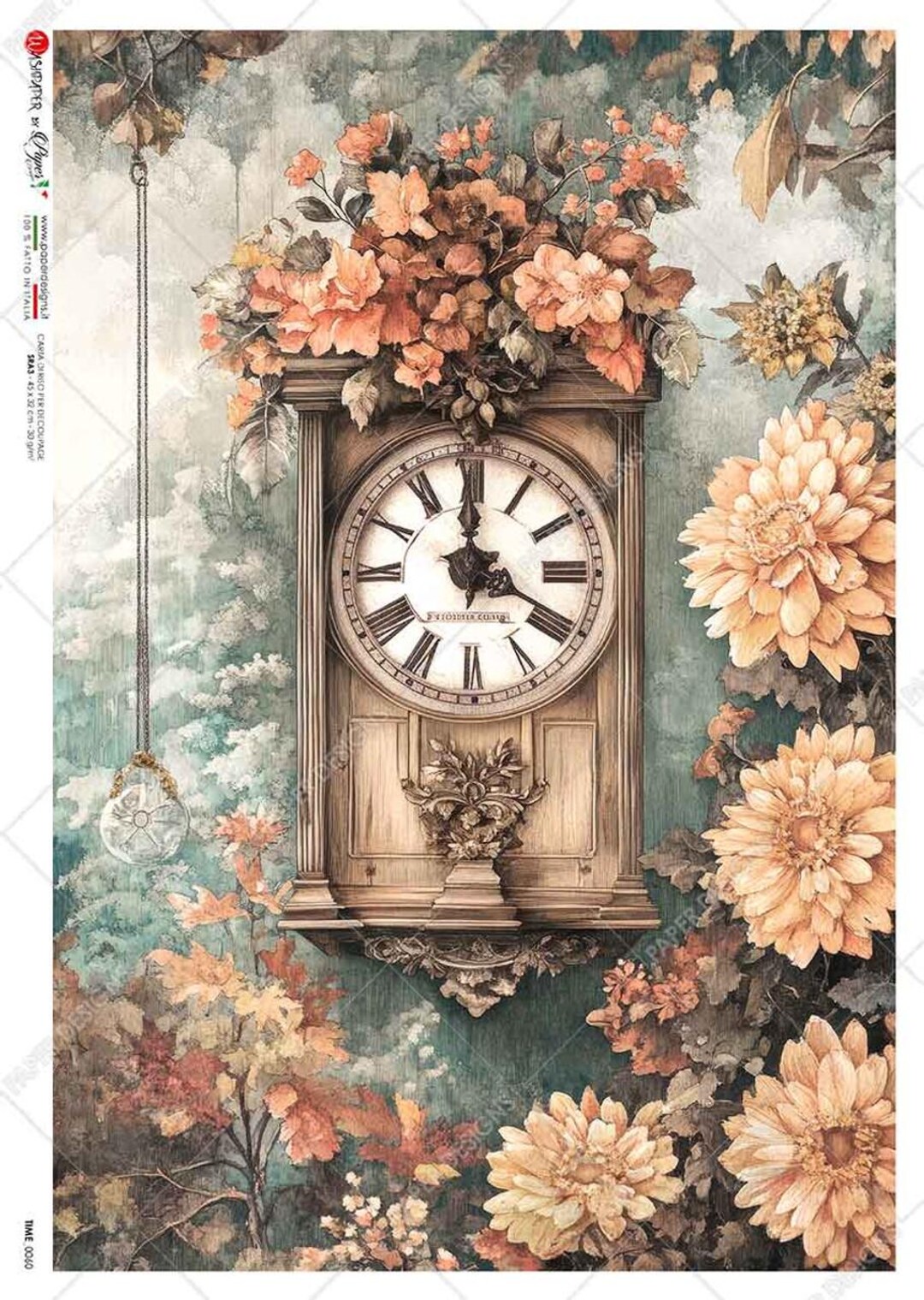 Paper Designs Antique Clock With Autumn Flowers I Rice Paper ...