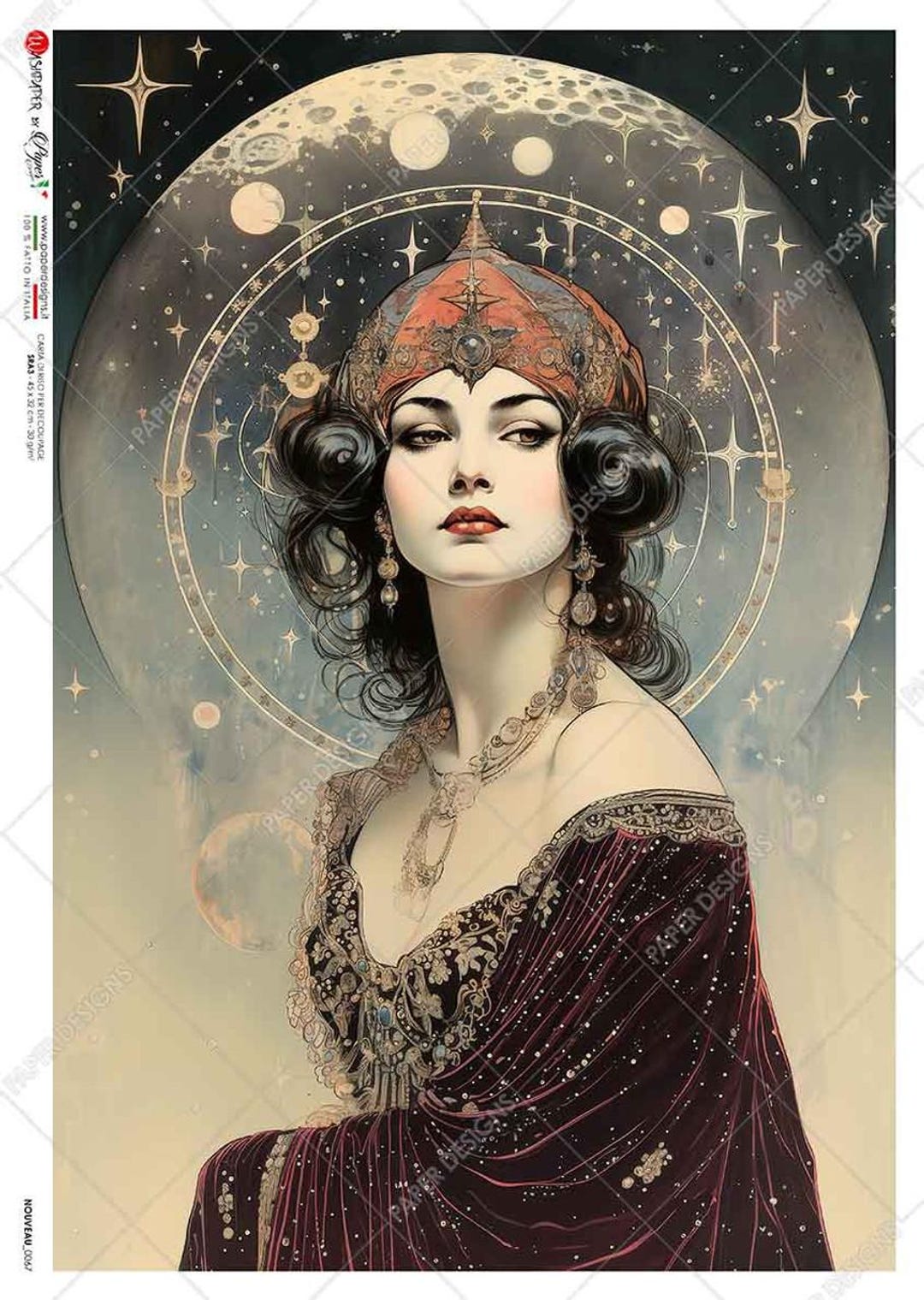 Paper Designs Mucha Inspired Celestial Portrait I Rice Paper ...