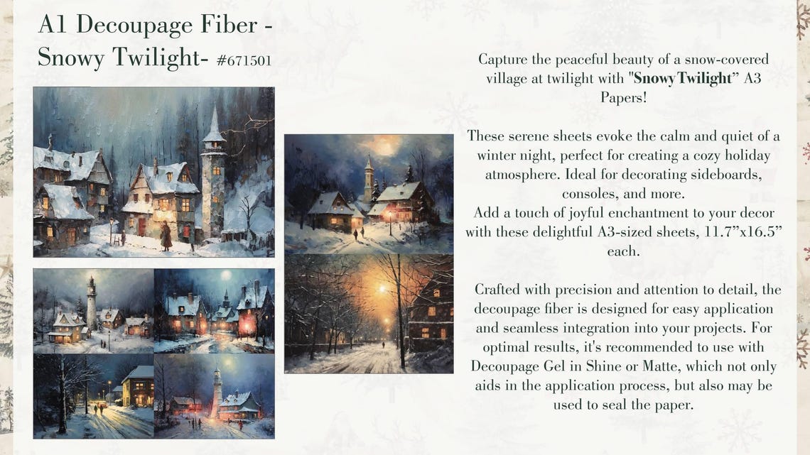 A3 Decoupage Fiber Pack – Snowy Twilight – 3 Sheets, 11.7″x16.5″ Each ...