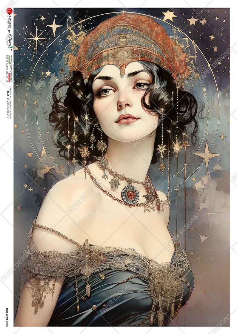 Paper Designs Mucha Inspired Celestial Portrait II Rice Paper ...