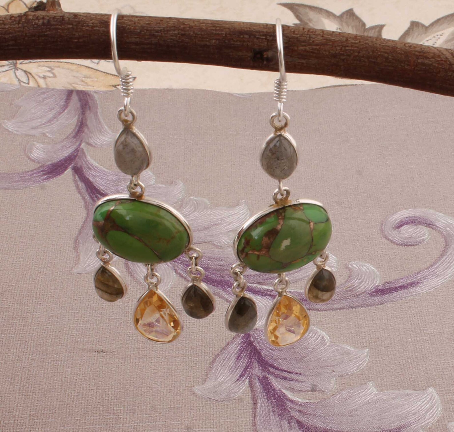 Combo Gemstone Earring Composite Turquoiselabradoritecitrine | Etsy