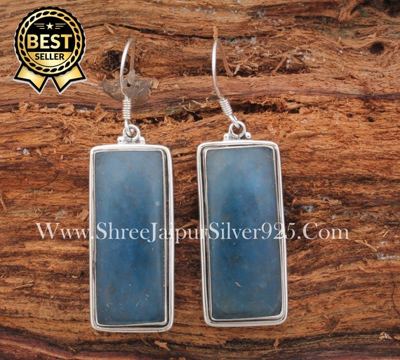 Blue Jade Rectangle Shape Stone Solid 925 Sterling Silver - Etsy