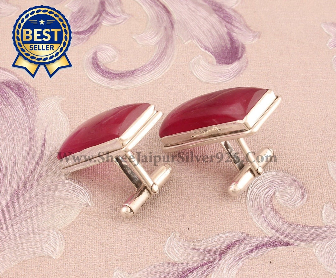 Ruby Jade Sterling Silver Cufflinks - Handmade Gemstone Bar Cufflinks ...
