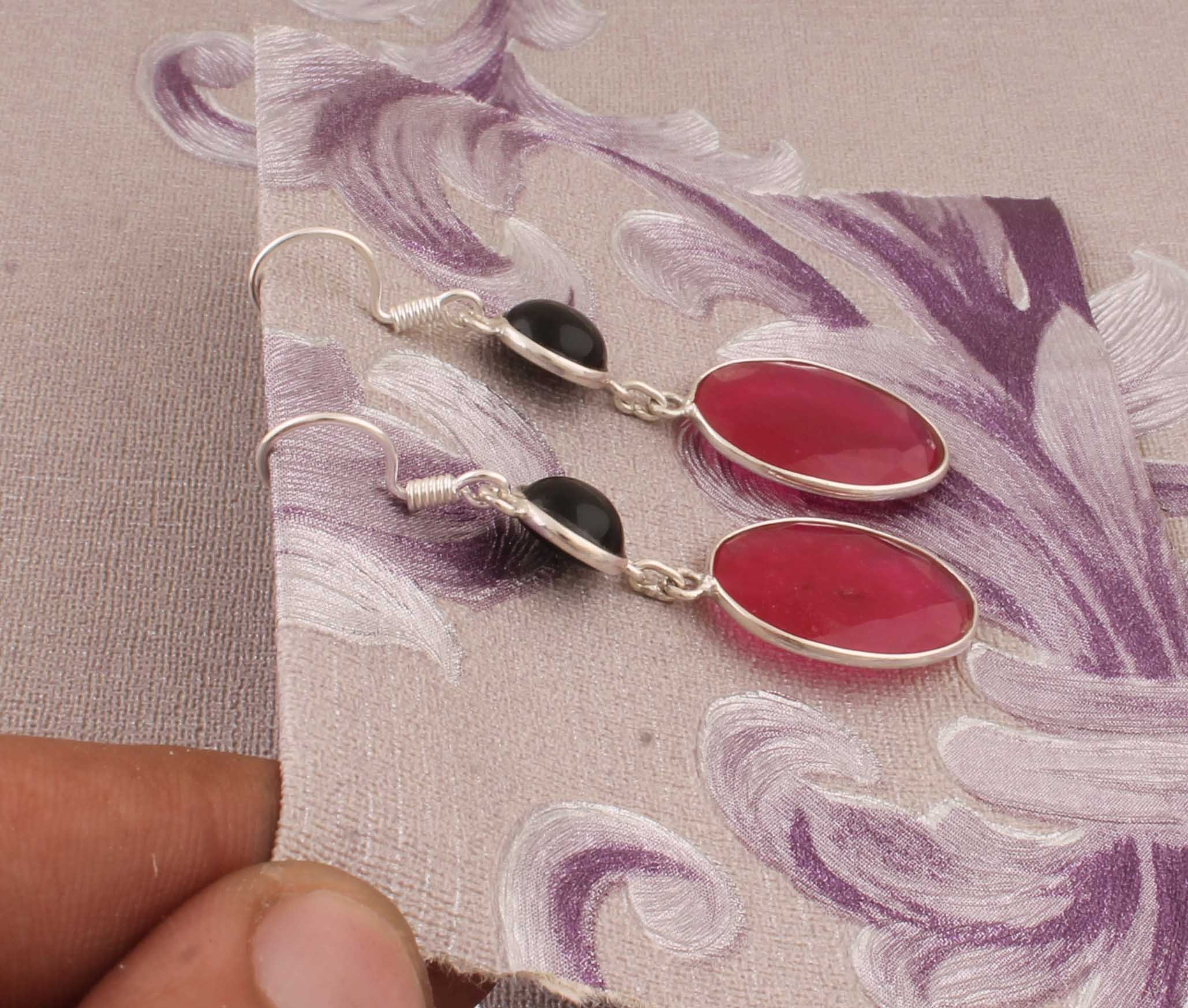 Combo Gemstone Earring Rubyblack Onyx Gemstone Earring - Etsy