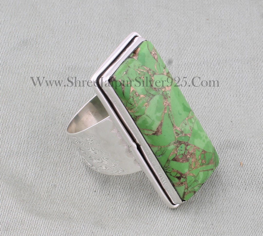 Grüner Kupfer Türkis Ring: Gehämmertes Sterling Silber Band ...