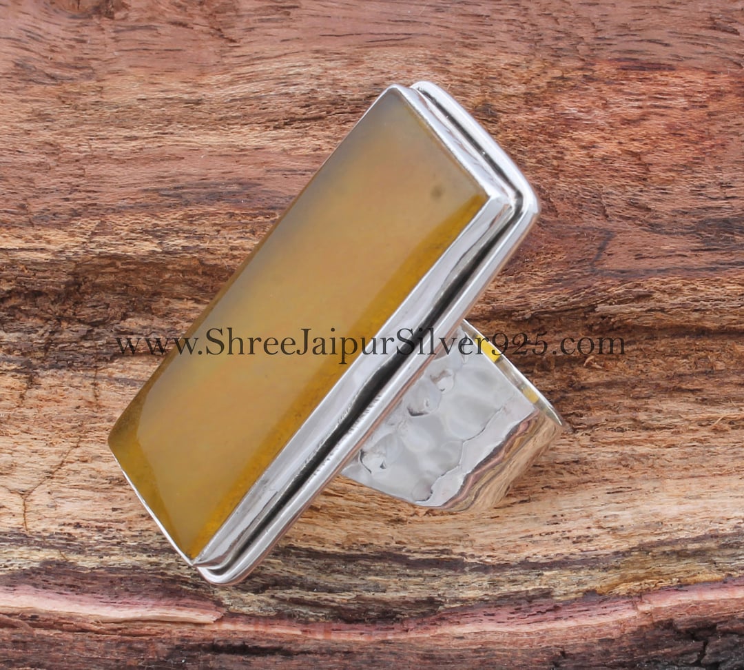 Jade Rings-yellow Jade Gemstone Ring 925 Sterling Silver Ring for Women ...