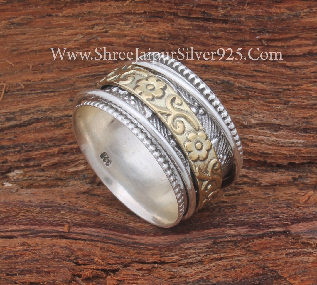 Two Tone Spinner 925 Sterling Silver Spinner Ring for Girl, Handmade ...