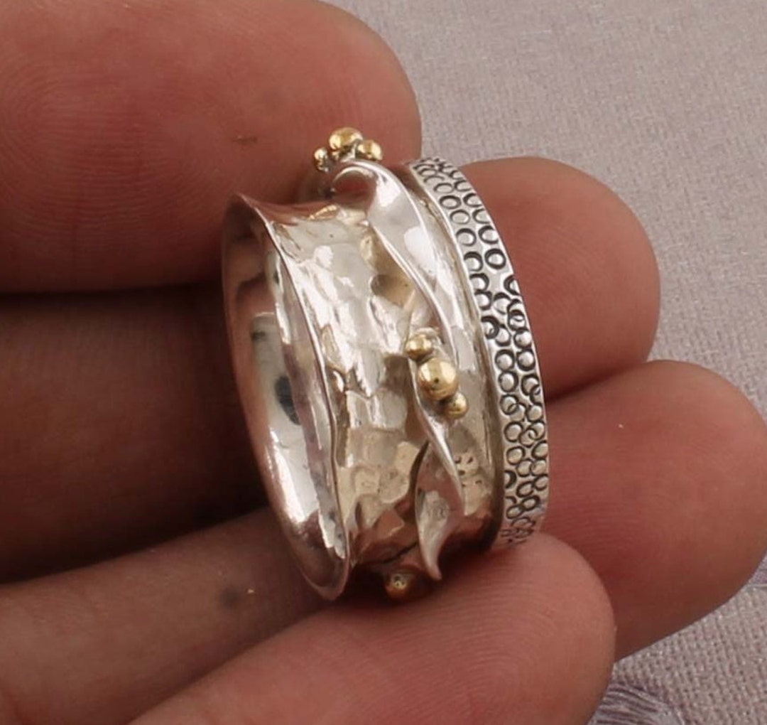 Two Tone Ring 925-sterling Silver Ring,spinner Ring,ring,brass With ...