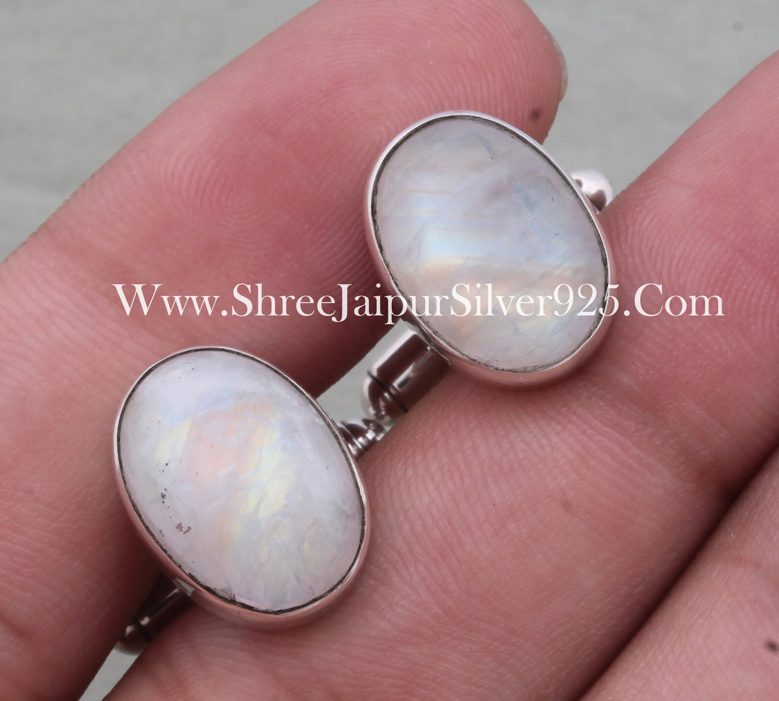Natural Rainbow Moonstone Silver Cufflink 925 Sterling Silver - Etsy