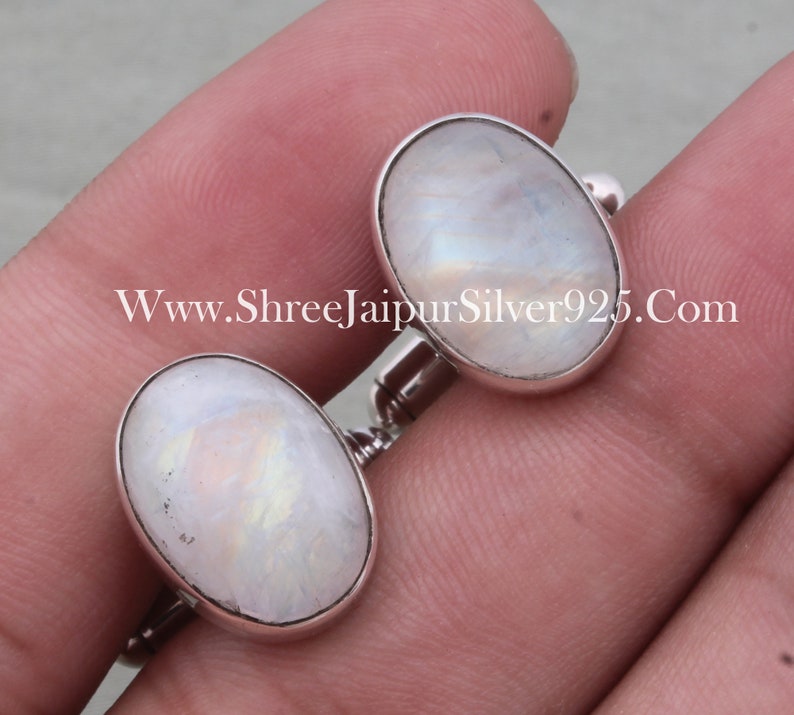 Natural Rainbow Moonstone Silver Cufflink 925 Sterling Silver - Etsy