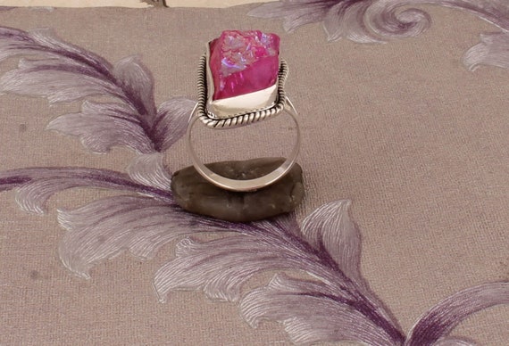 Pink Druzy Quartz Raw Gemstone Silver Ring 925 Sterling | Etsy