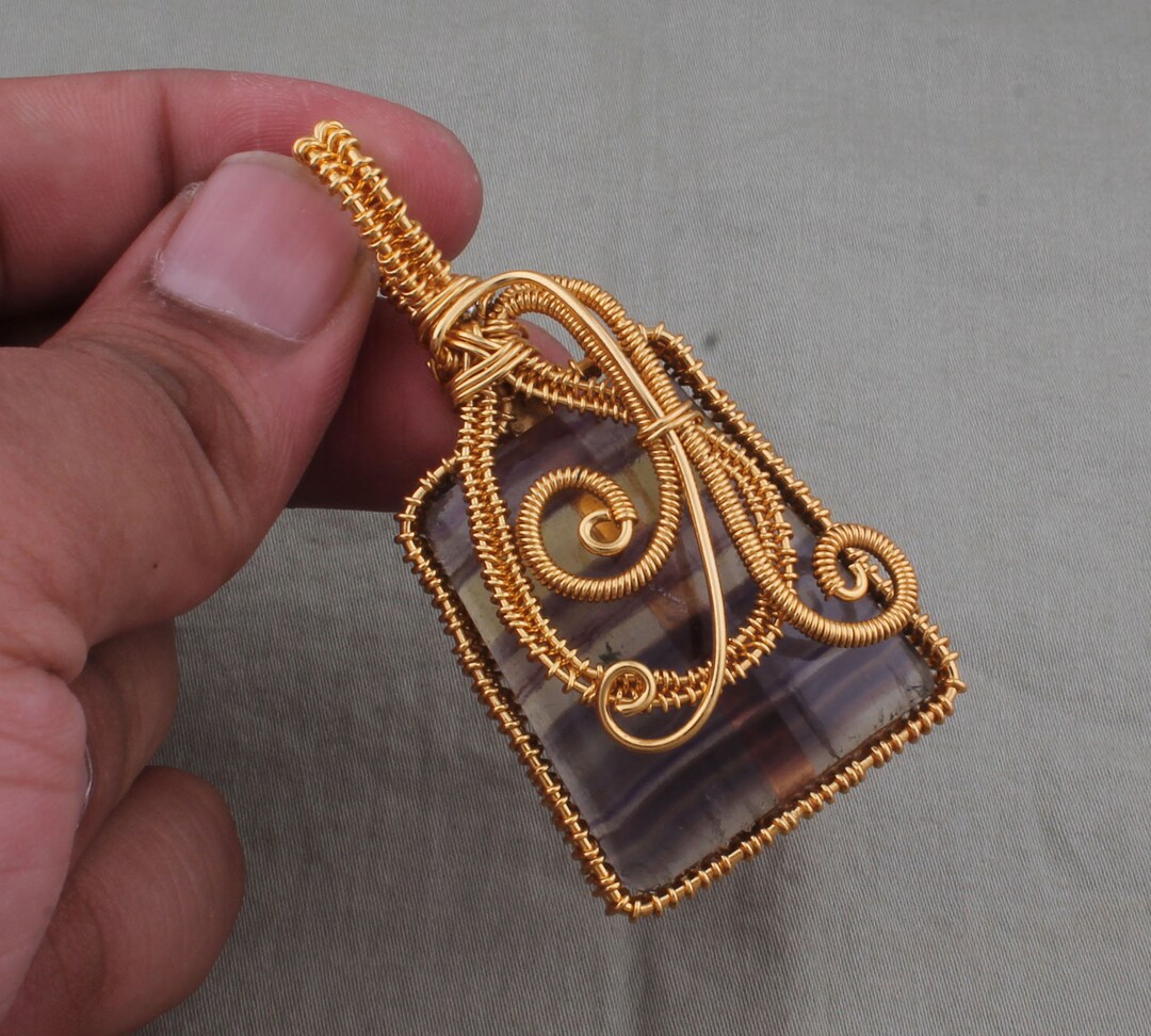 Fluorite Pendant | 14 K Gold Pleated Necklace Pendant | Amazing ...