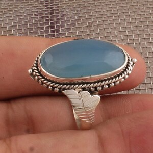 Ice Blue Chalcedony Oval Gemstone Ring, 925 Sterling Silver Ring ...