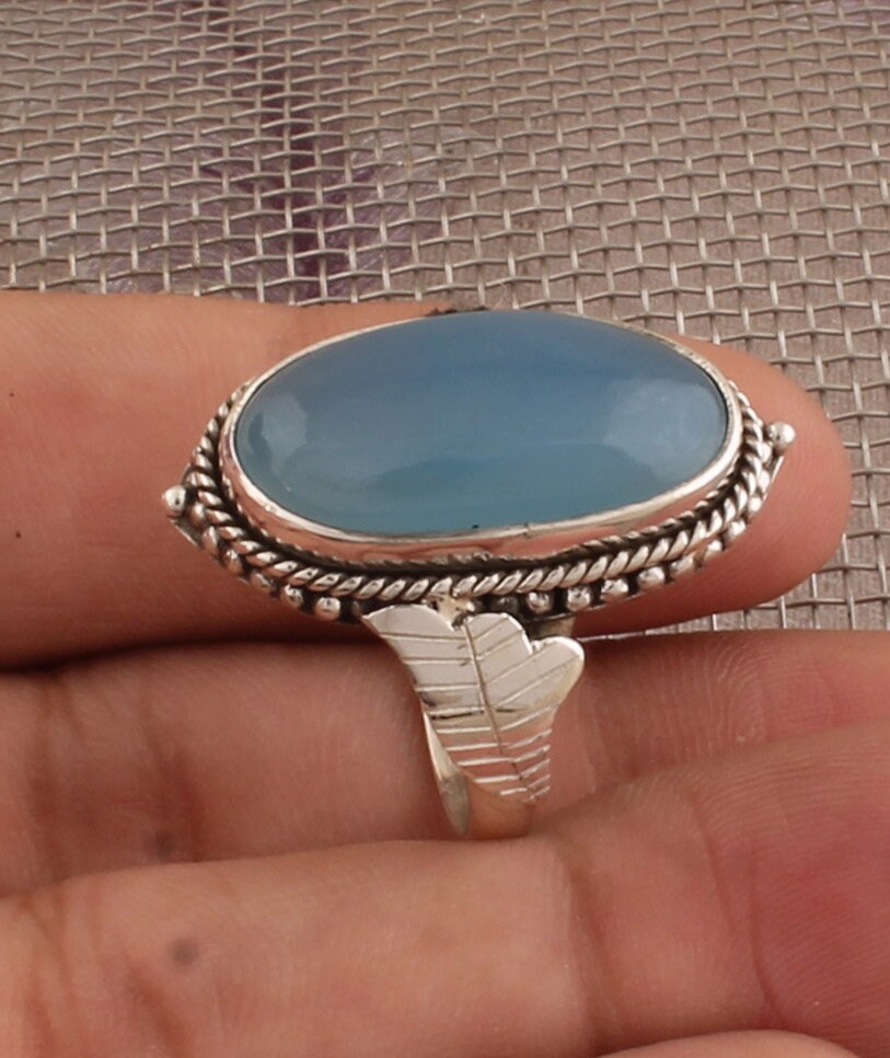 Ice Blue Chalcedony Oval Gemstone Ring 925 Sterling Silver | Etsy