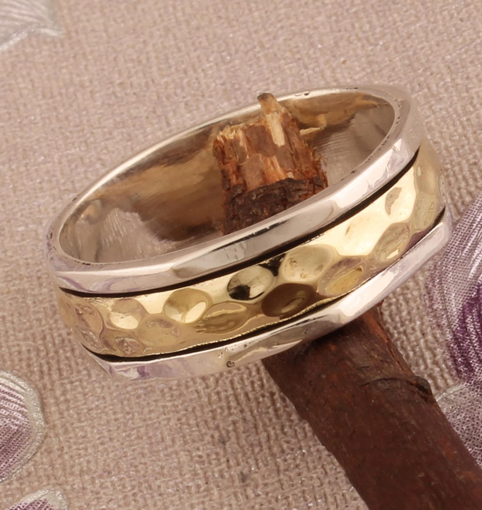 925 Sterling Silver Designer Hammered Spinner Ring - Etsy
