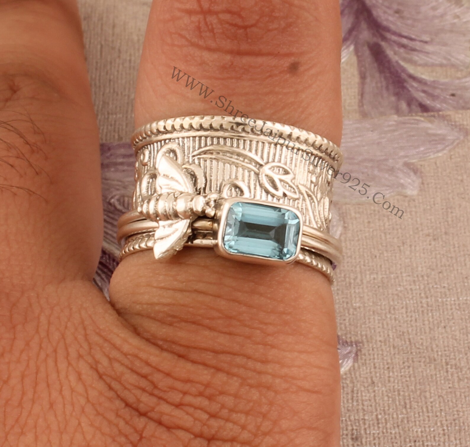 Natural Blue Topaz Solid 925 Sterling Silver Spinner Ring For | Etsy